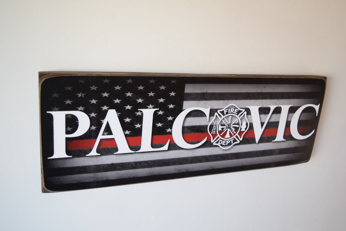 Firefighter Name Sign - Red Line Flag – Hero Sign Shop